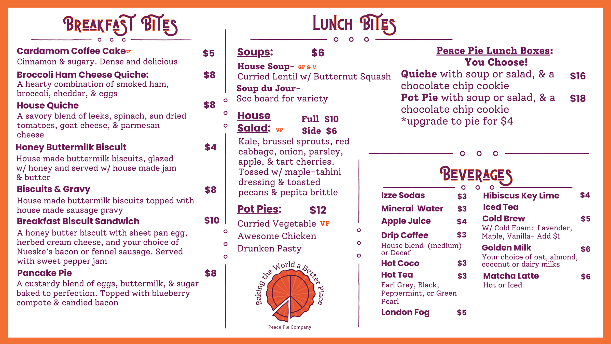 Menu | Peace Pie Company